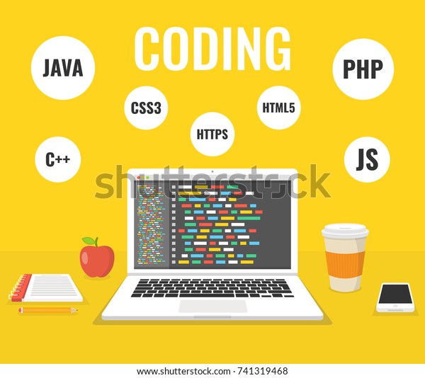Programming Web Development Concept Code On Stock Vector Royalty Free 741319468 Shutterstock