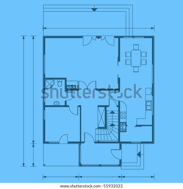 Project House Blue Color Ground Floor Stock Vector (Royalty Free ...