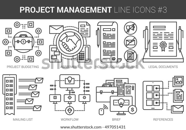 Project Management Infographic Metaphor Line Icons Stock Vector ...