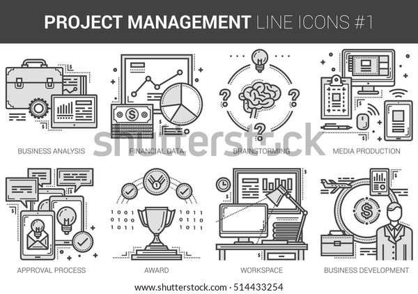 Project Management Infographic Metaphor Line Icons Stock Vector ...