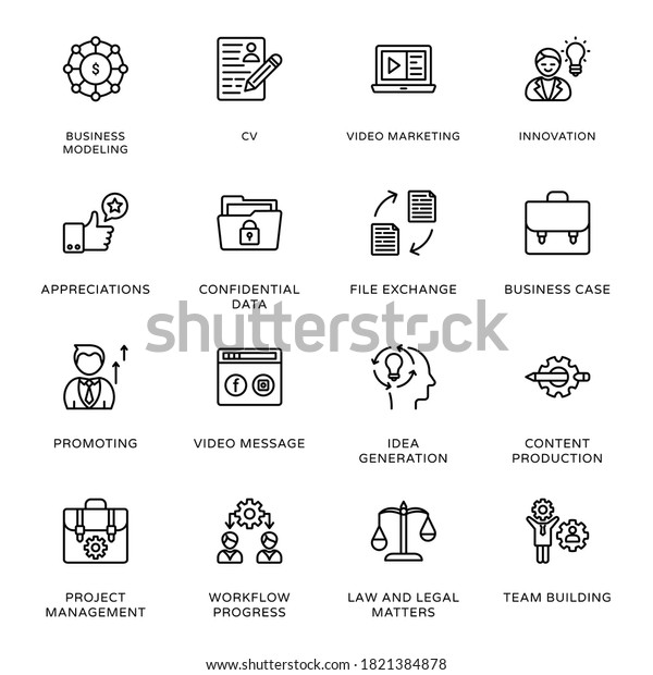 Project Management Outline Icons Stroked Vectors Stock Vector (Royalty ...