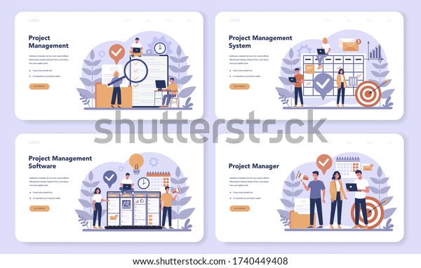 Project Management Web Banner Landing Page Stok Vektör (Telifsiz ...
