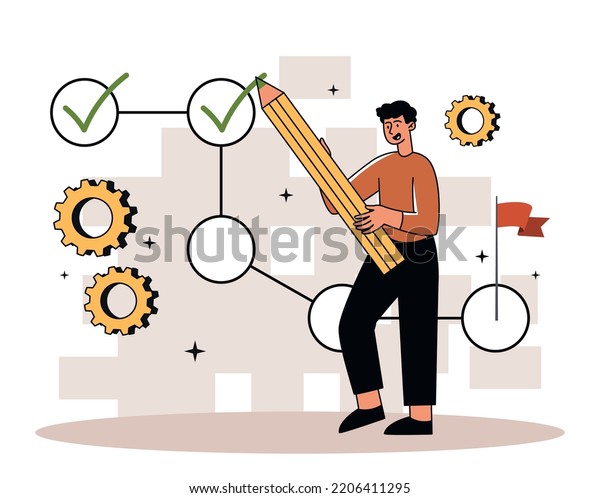 Project Tracking Concept Man Pencil Puts Stock Vector (Royalty Free ...