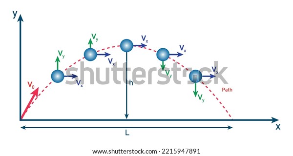Projectile Motion Diagram Physics Parabolic Curve Stock Vector (Royalty ...