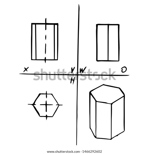 Projection Plane Hexagonal Prism Front Top Stock Vector (Royalty Free ...