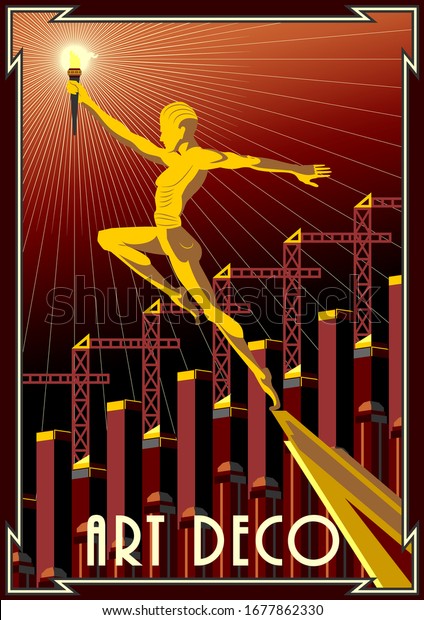Prometheus with a torch against the background of skyscrapers and ...