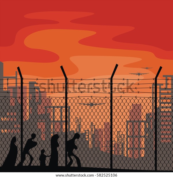 Propaganda Poster About Refugees Illegal Migrants Stock Vector (Royalty ...