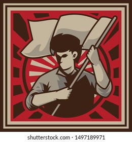 Propaganda Poster Man Holding Flag Stock Vector (Royalty Free ...