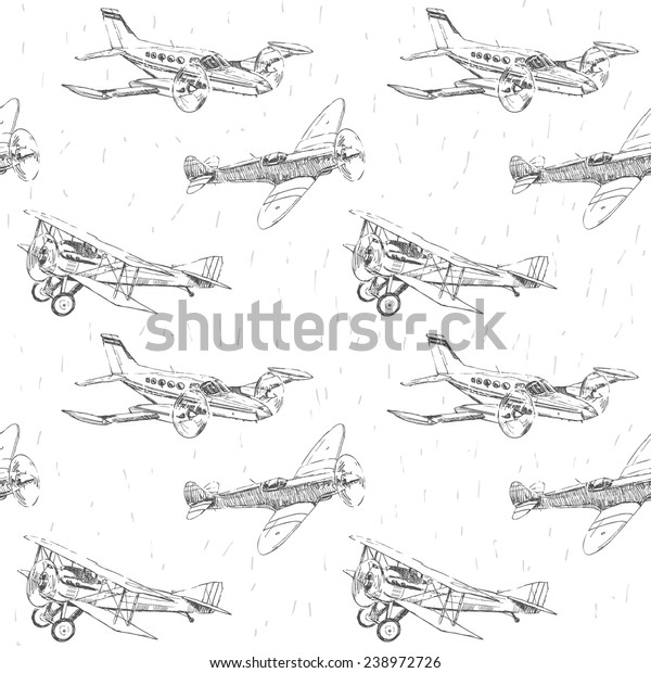 Propeller Airplanes Vector Drawings Seamless Pattern Stock Vector ...