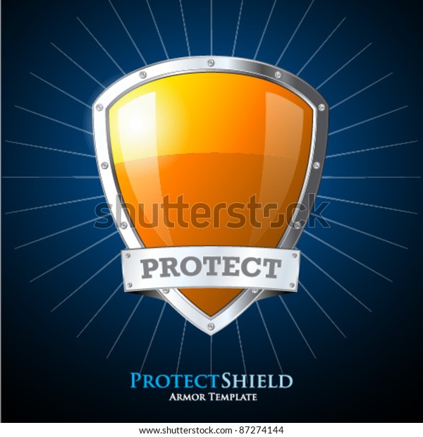 Protect Orange Shield On Blue Background Stock Vector (Royalty Free ...