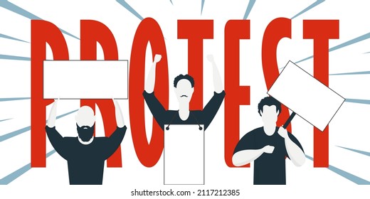 Protest Banner Group Men Banners Strike Stock Vector (Royalty Free ...