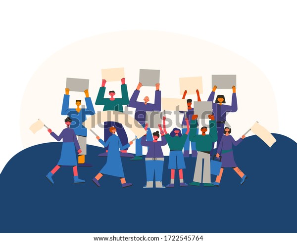 Protest Crowd People Holding Placards Persons Stock Vector (Royalty ...