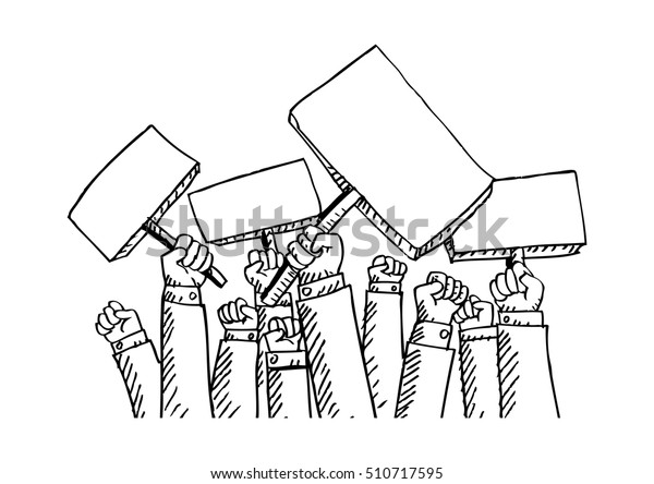 Protest People Doodle Men Holding Flag Stock Vector (Royalty Free ...