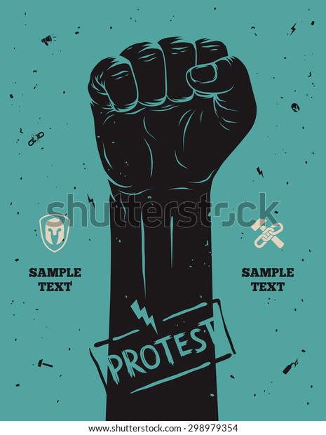 Protest Poster Raised Fist Held Protest Stock Vector (Royalty Free ...