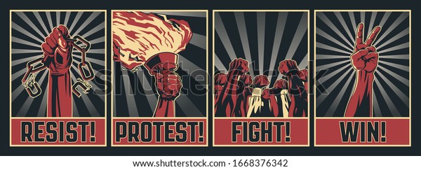 Protest Revolution Rebellion Poster Set Hands Stock Vector (Royalty ...