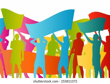 Protesters Angry People Crowd Posters Flags: Vector có sẵn (miễn phí ...