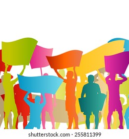 Protesters Angry People Crowd Posters Flags : image vectorielle de ...