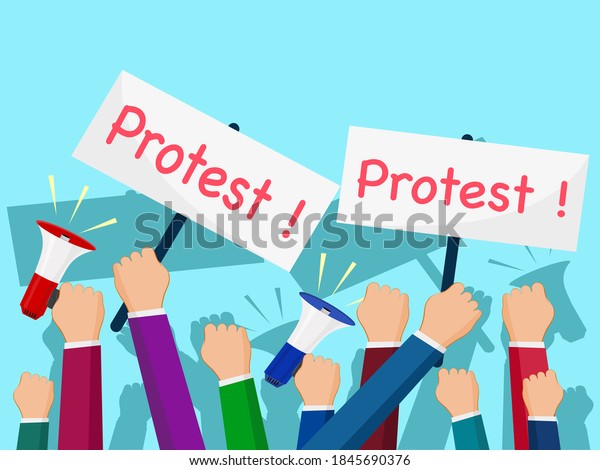 Protesters Hands Holding Protest Signs Crowd Stock Vector (Royalty Free ...