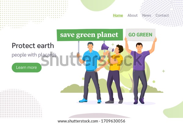 Protesting People Man Placards Go Green Stock Vector (Royalty Free ...
