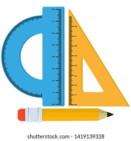 Protractor Ruler Set Triangular Ruler Pencil Stock Vector (Royalty Free ...
