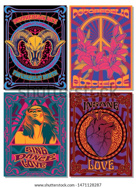 Psychedelic Art Poster 1960s 1970s Style Stock Vector (Royalty Free ...