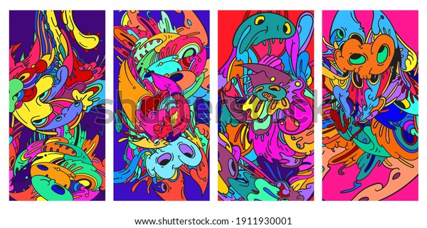 Psychedelic Colorful Vector Hand Drawn Doodle Stock Vector (Royalty ...