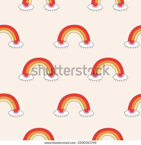 Psychedelic Seamless Background Rainbows Eyes Groovy Stock Vector ...