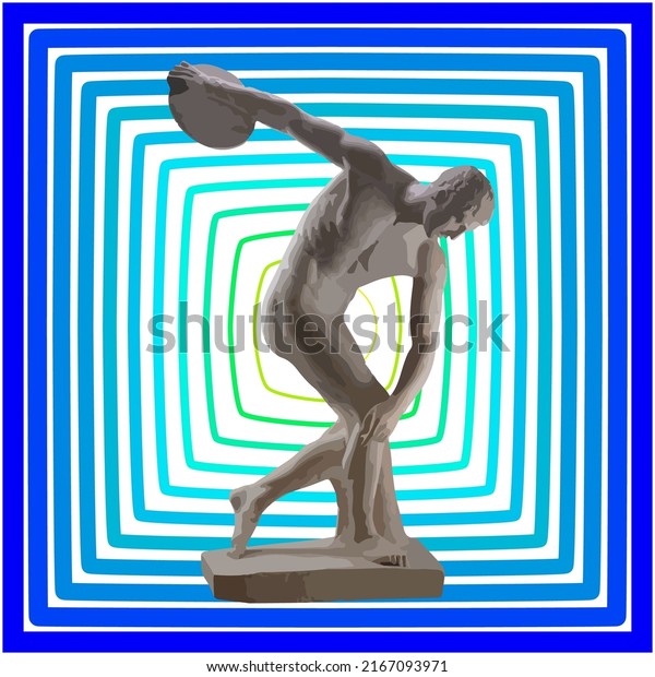 Vektor Stok Psychedelic Sticker Discus Thrower Greek Sculpture (Tanpa ...