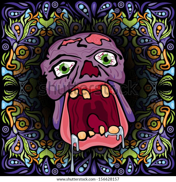 Psychedelic Trippy Zombie Head Over Mexican Stock Vector (Royalty Free ...