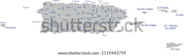 Puerto Rico County Map Vector Outline Stock Vector (Royalty Free ...