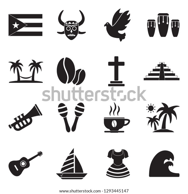 Puerto Rico Icons Black Flat Design: vector de stock (libre de regalías ...