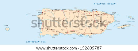 Puerto Rico Road Map Stock Vector (Royalty Free) 152605787 - Shutterstock