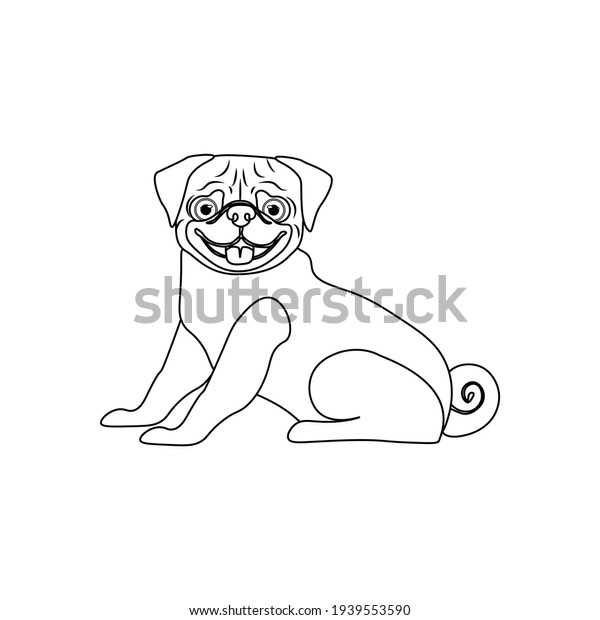 Pug Dog Outline Vector Illustration On Stock Vector (Royalty Free ...
