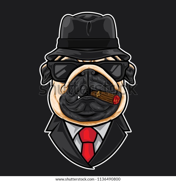 Pug Head Cartoon Mafia Stock Vector (Royalty Free) 1136490800
