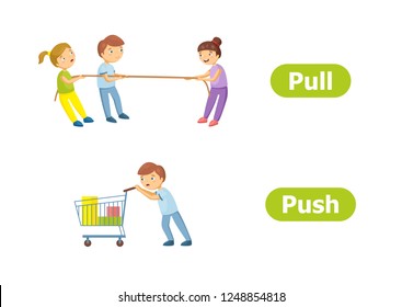 Pull Push Antonyms Opposites Card Teaching Stock Vector (Royalty Free ...