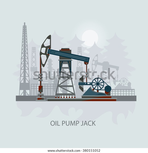 Pump Jack Background Fir Trees Working Stock Vector (Royalty Free ...