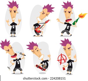 Punk Cartoon Illustration Set Stock Vector (Royalty Free) 224208151 ...