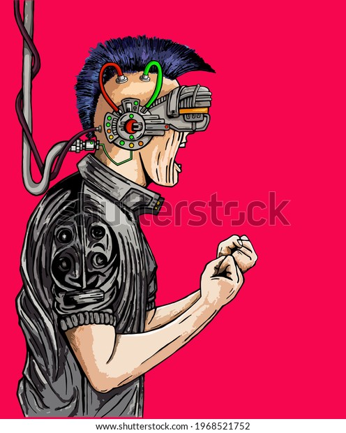 Punk Man Screaming While Wearing Virtual Stock Vector (Royalty Free ...