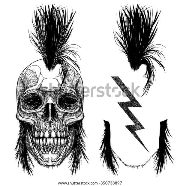 Punk Skull Drawing Stock Vector (Royalty Free) 350738897