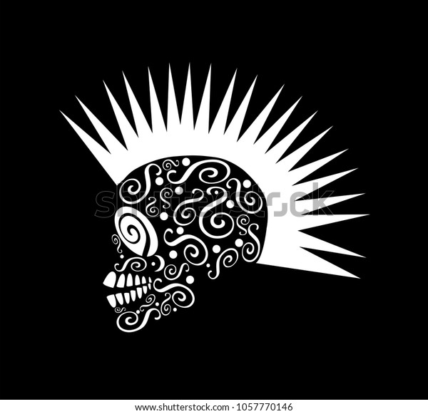 Punk Skull Icon Mohawk Black White Stock Vector (Royalty Free) 1057770146