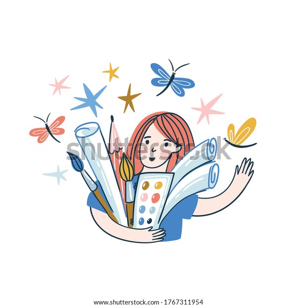 Pupil Art School Art Tools Graphic Stock Vector (Royalty Free ...