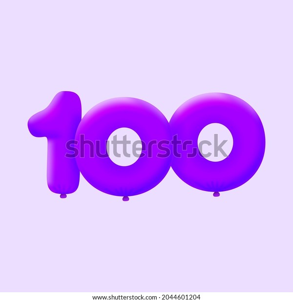 Purple 3d Number 100 Balloon Realistic Stock Vector (Royalty Free ...