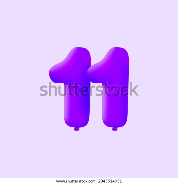 Purple 3d Number 11 Balloon Realistic Stock Vector (Royalty Free ...