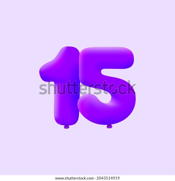 Purple 3d Number 15 Balloon Realistic Stock Vector (Royalty Free ...