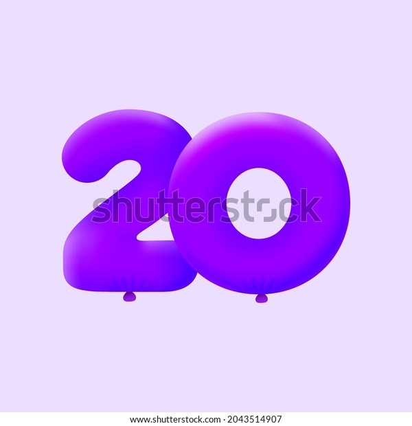 Purple 3d Number 20 Balloon Realistic Stock Vector (Royalty Free ...