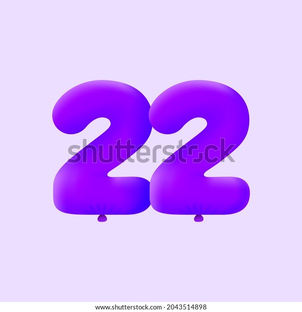 Purple 3d Number 22 Balloon Realistic Stock Vector (Royalty Free ...