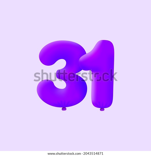 Purple 3d Number 31 Balloon Realistic Stock Vector (Royalty Free ...