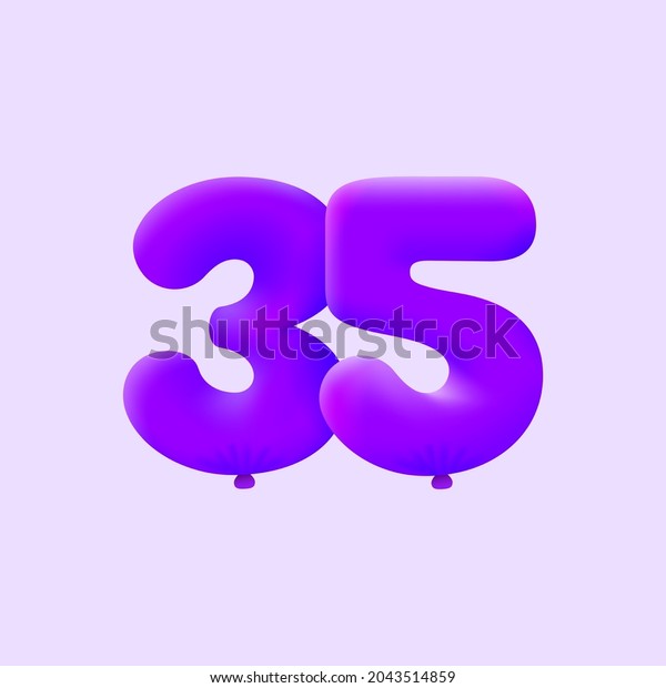 Purple 3d Number 35 Balloon Realistic Stock Vector (Royalty Free ...