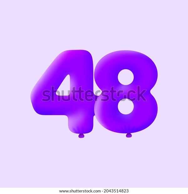Purple 3d Number 48 Balloon Realistic Stock Vector (Royalty Free ...