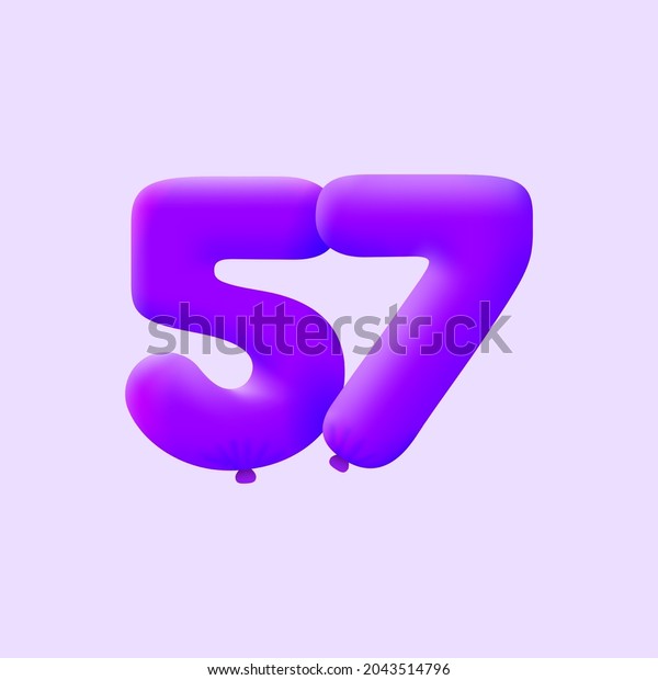 Purple 3d Number 57 Balloon Realistic Stock Vector (Royalty Free ...